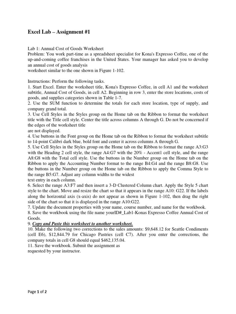 Excel Lab 1 Assignment | PDF | Microsoft Excel | Worksheet