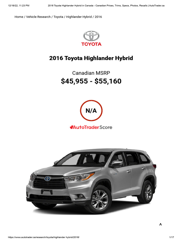 2016 Toyota Highlander Trim Differences | PDF | Hybrid Vehicle | Vehicles
