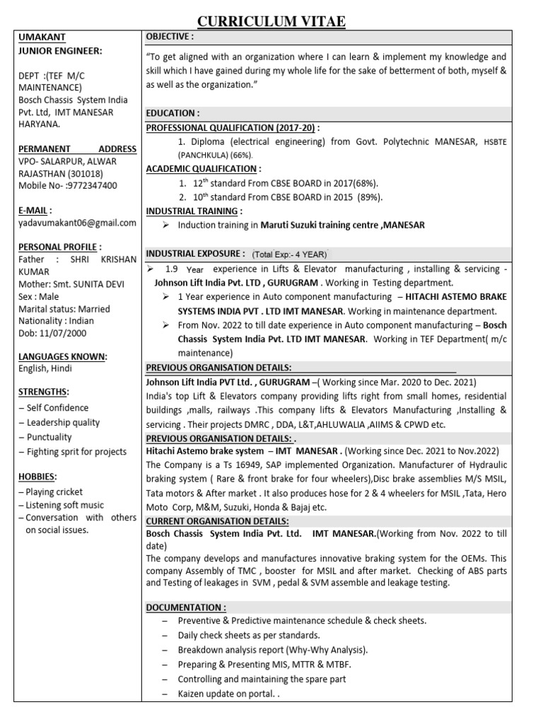 Umakant Resume | PDF | Programmable Logic Controller | Manufactured Goods