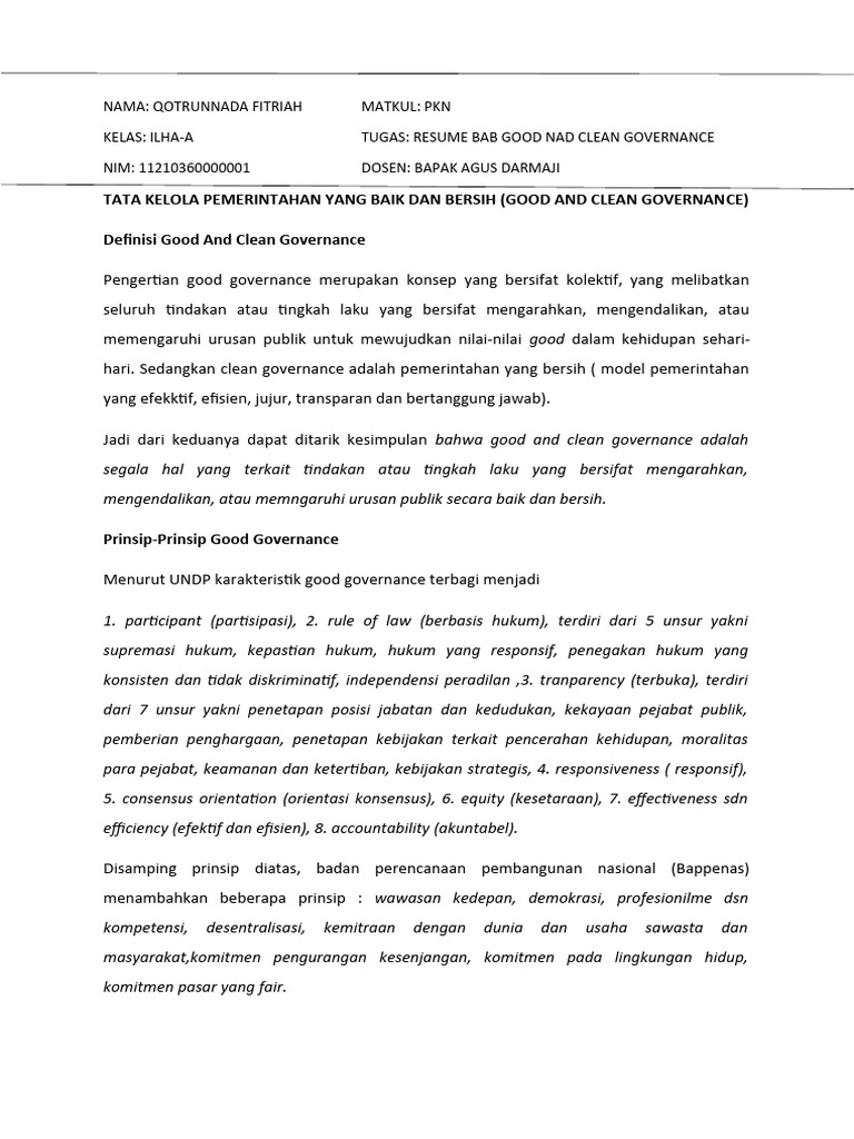 Prinsip Good and Clean Governance | PDF | Politik | Ilmu Sosial