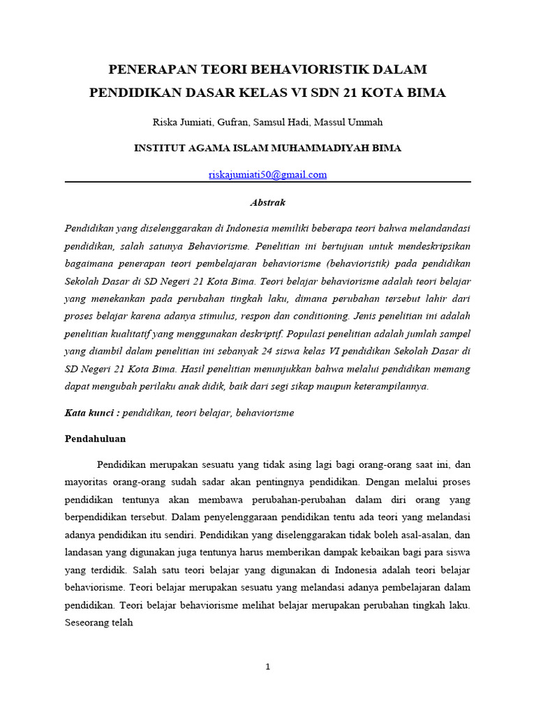Hasil Observasi Tentang Teori Belajar Behavioriatik Di SDN 21 Kota Bima | PDF | Sains & Matematika