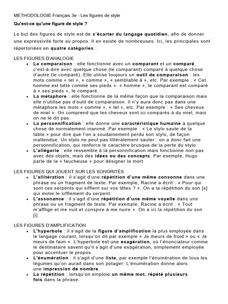Figures de style en français 3e | PDF | Métaphore | Rhétorique