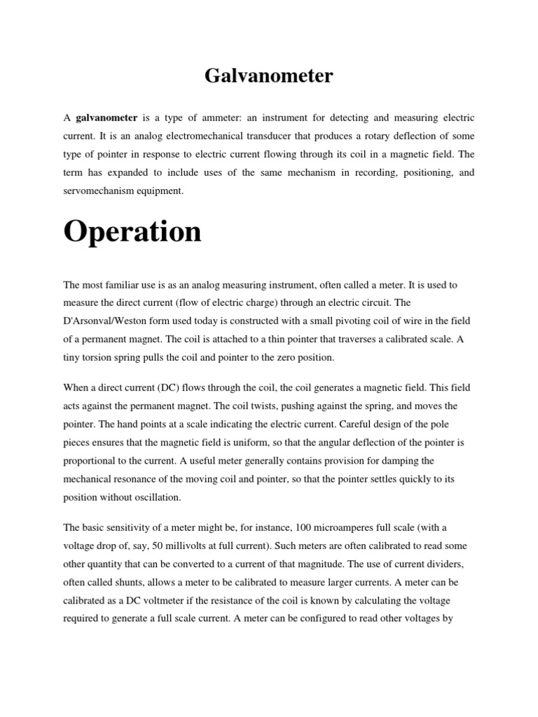 Galvanometer | PDF | Electromagnetism | Electrical Engineering