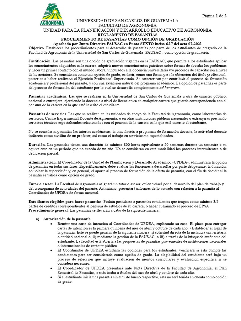 Reglamento de Pasantías FAUSAC | PDF | Maestros