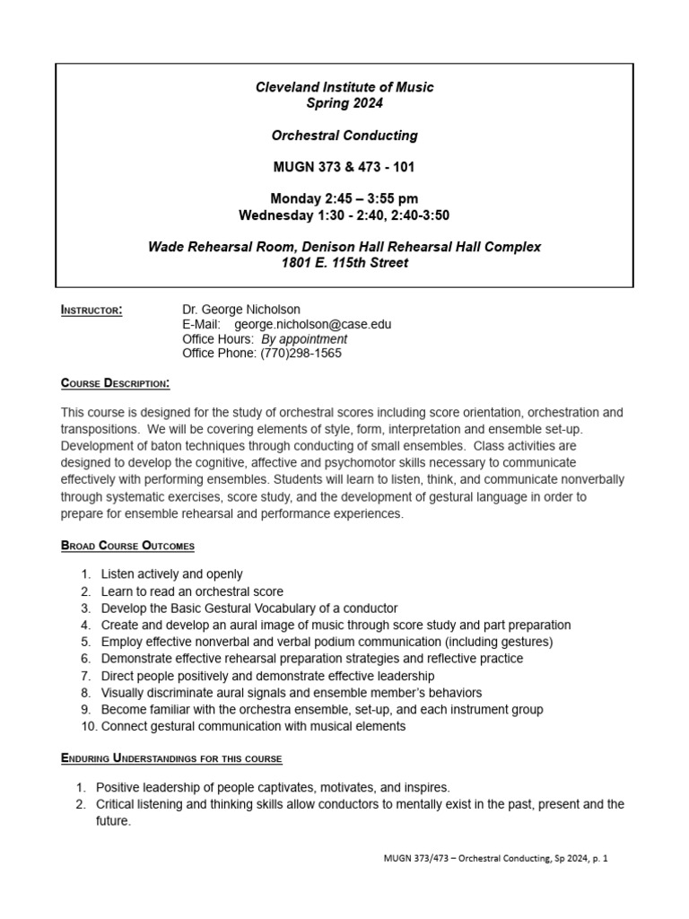 CIM Conducting Syllabus Fall 2023 (1) | PDF | Conducting | Orchestras