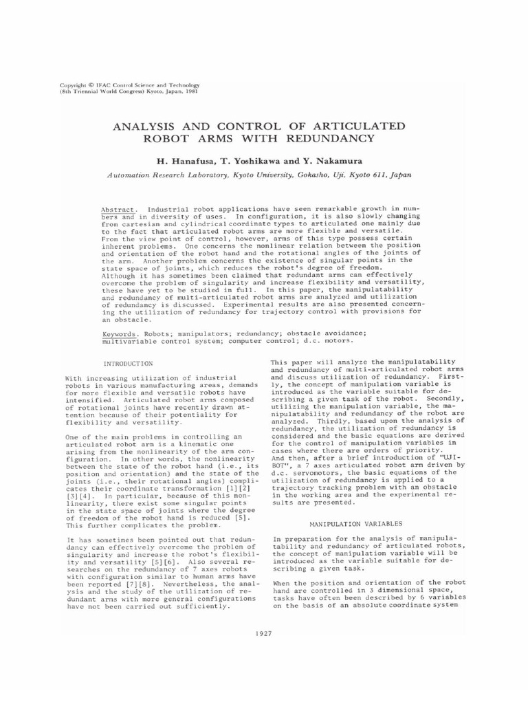 Control Robot With Redundancy | PDF | Vector Space | Cartesian ...