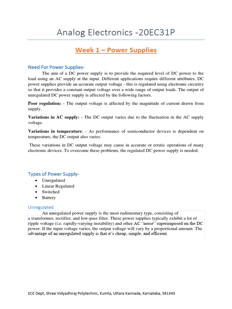 Week-1 Analog Electronics Notes and Experiments-converted | PDF | Power ...