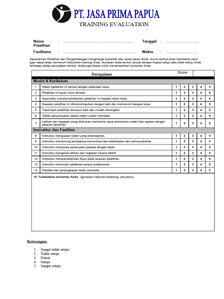 Evaluation Form - Level 1 | PDF