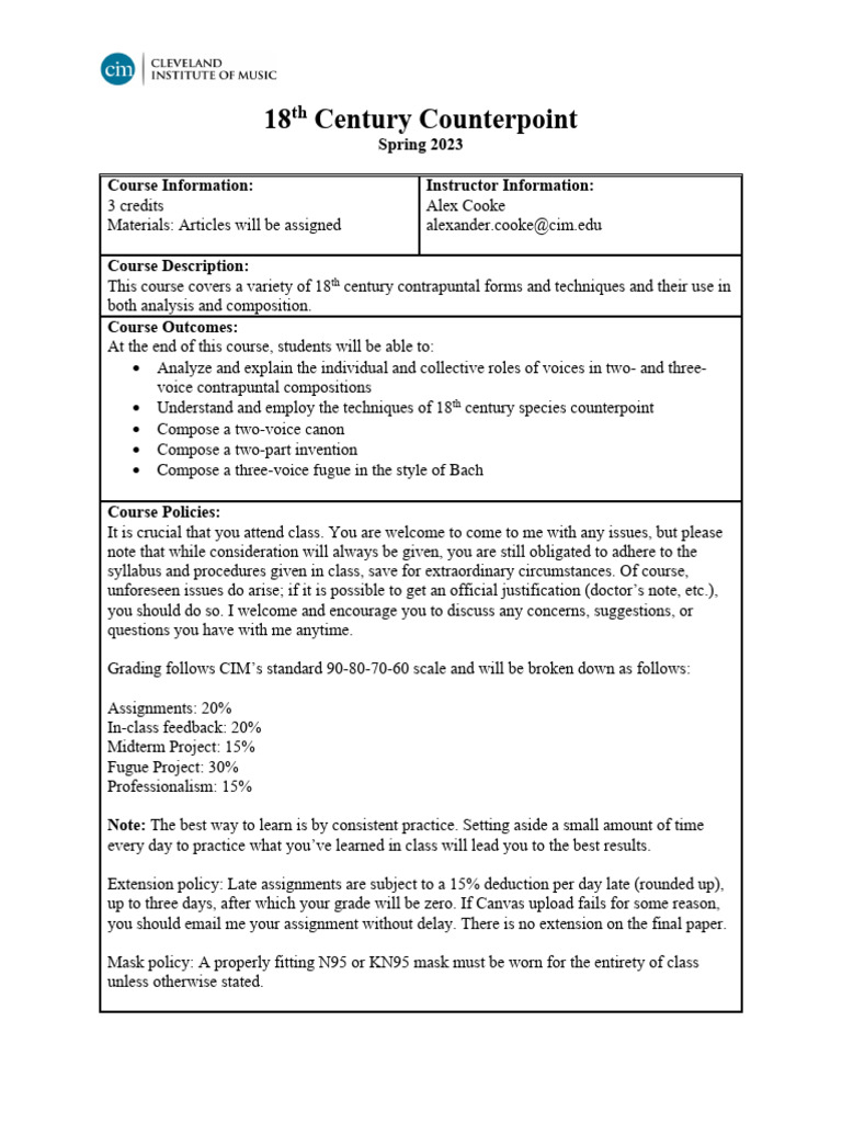 Counterpoint Syllabus | PDF