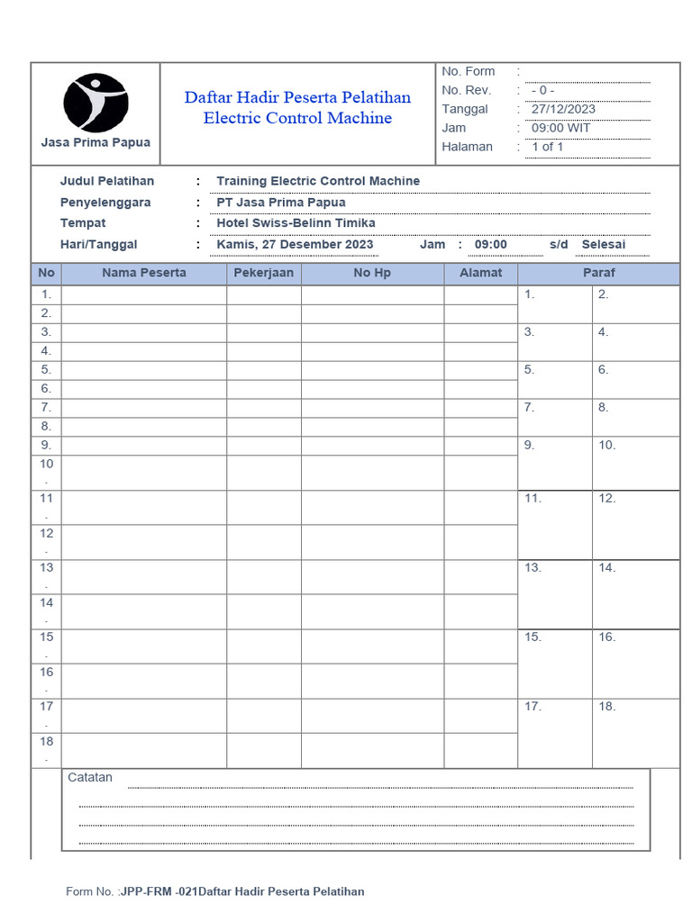 Absensi Training Electric Control Machine | PDF