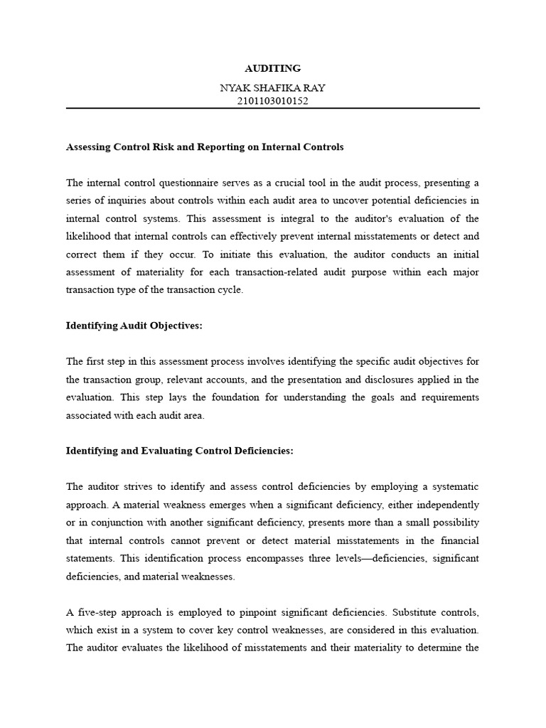 Assessing Control Risk and Reporting On Internal Controls | PDF | Internal Control | Audit