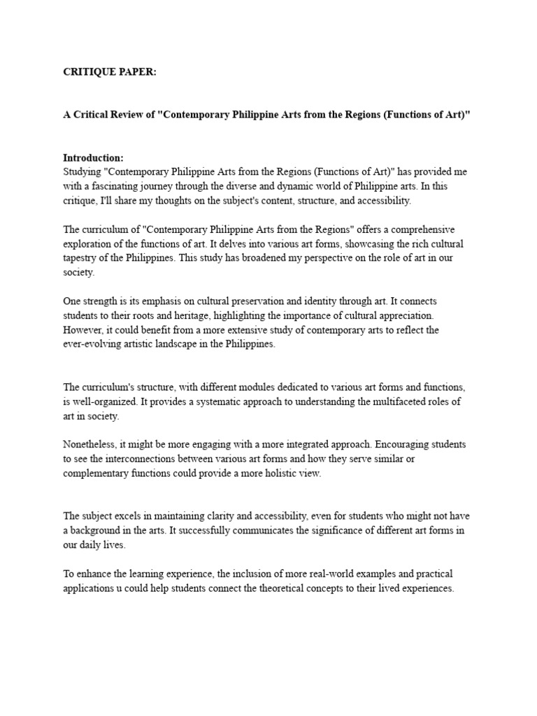 Critique of Philippine Arts Curriculum | PDF | History
