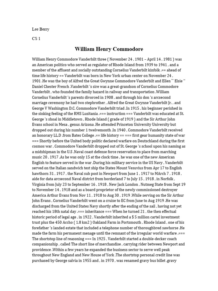 4 William Henry Commodore | PDF | Politics | Travel