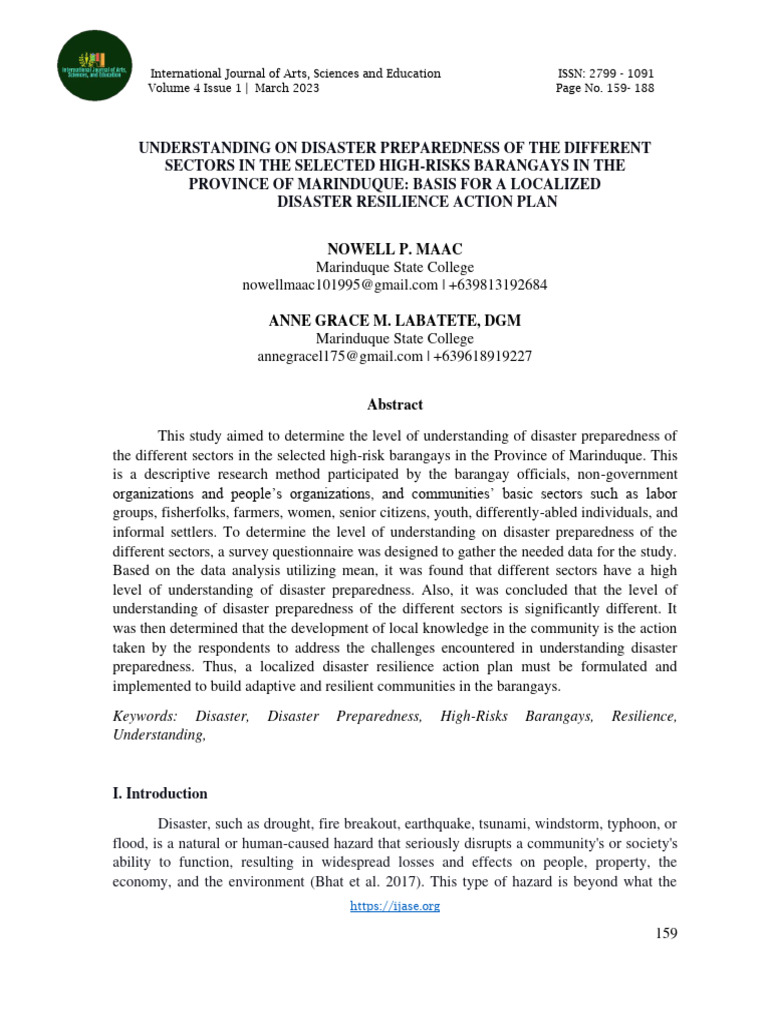 Disaster Preparedness in Marinduque Barangays | PDF | Emergency ...