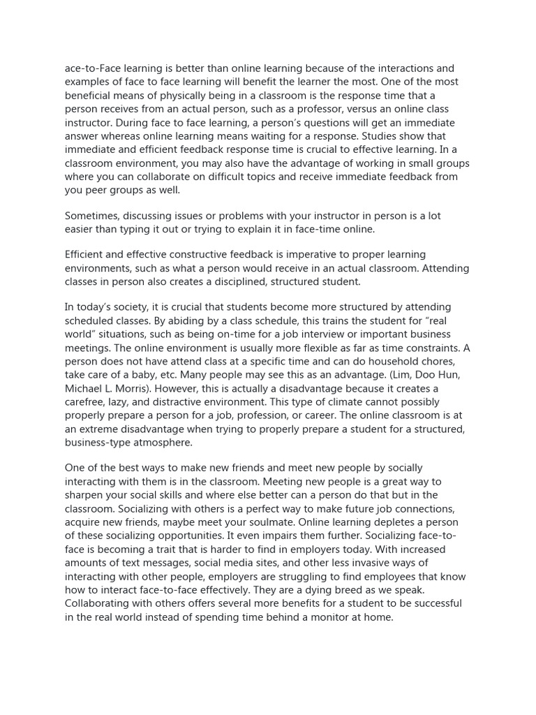 Face Vs Online | PDF | Educational Technology | Learning