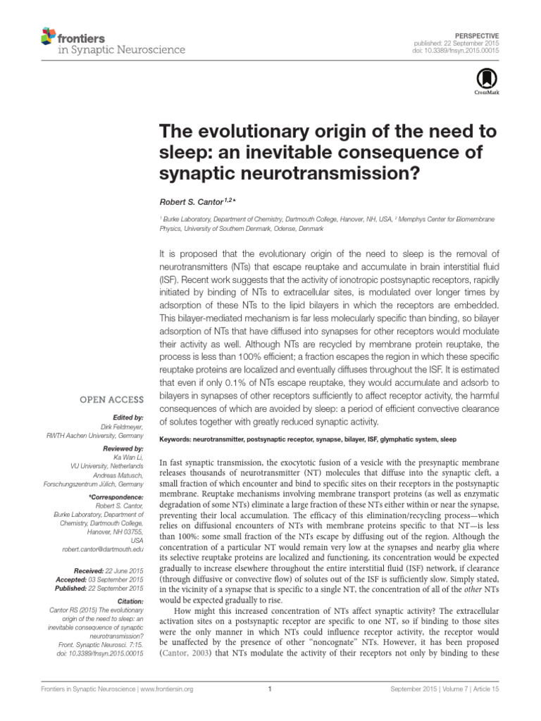 The Evolutionary Origin of The Need To Sleep An Inevitable Consequence ...