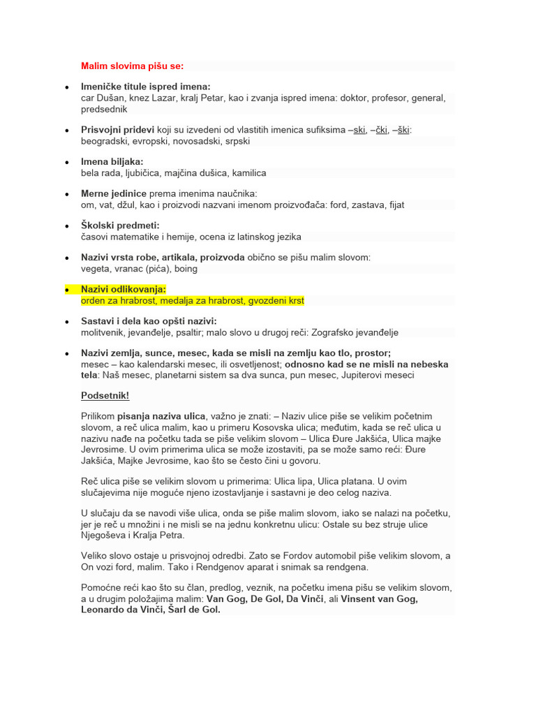 Mala Slova Su Osnovni Vid Pisma I Najčešće Se Piše | PDF