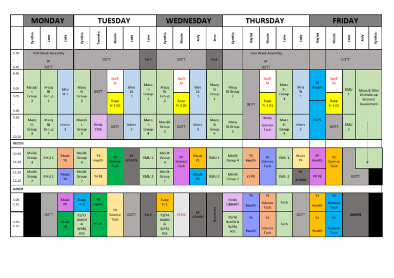 Weekly Class Schedule Overview | PDF