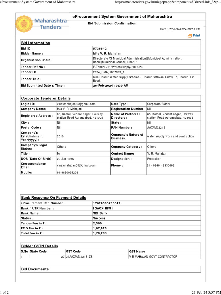 Eprocurement System Government of Maharashtra | PDF | Service ...