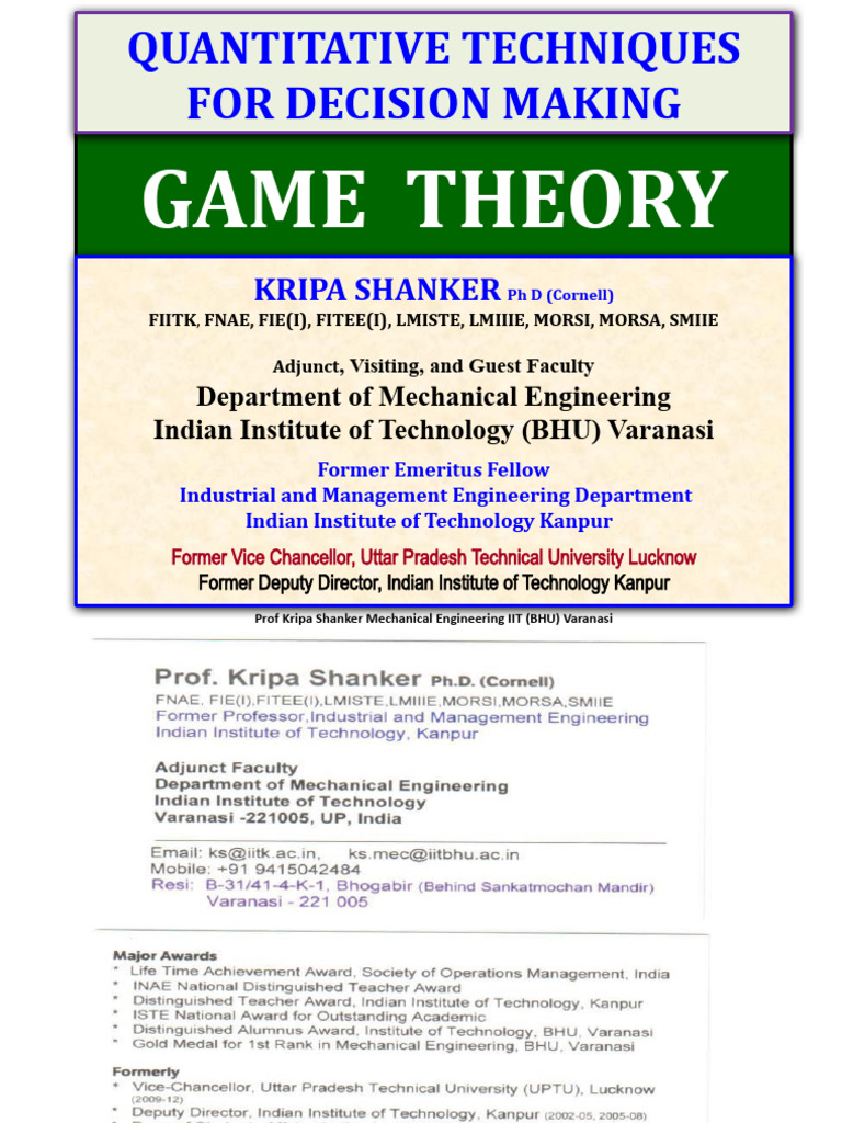 IITBHU KS QTDM 3.4 Game Thoery Solution | PDF | Mathematical Objects ...