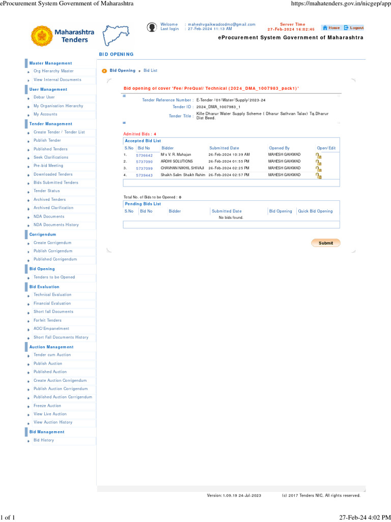 Bidder List Water Supply | PDF | Auction | Business Process