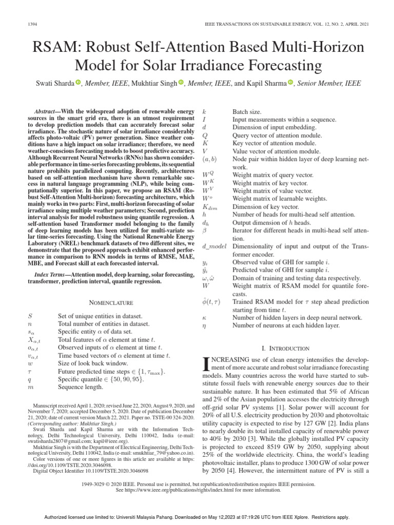 Solar Forecasting with Self-Attention | PDF | Forecasting | Time Series