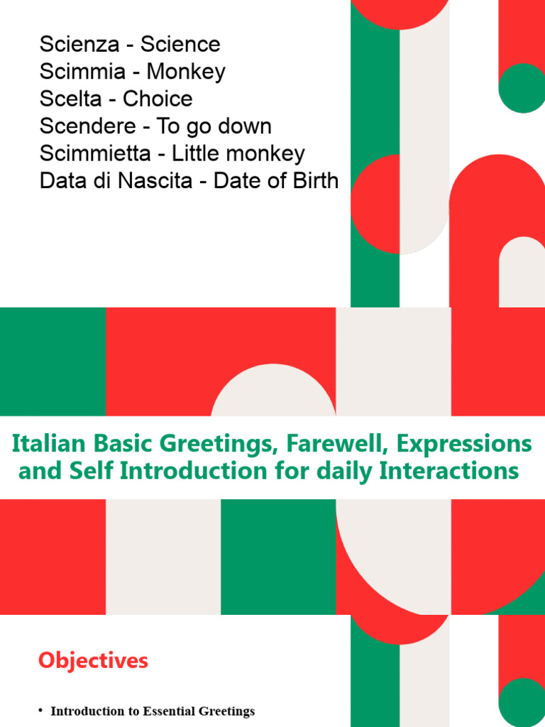 Italian Basic Greetings Farewells Expressions and SelfIntro Pres2 | PDF ...