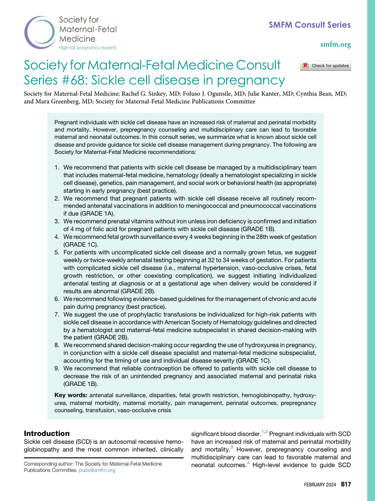 SMFM Sickle Cell Disease in Pregnancy | PDF | Maternal Death | Pregnancy