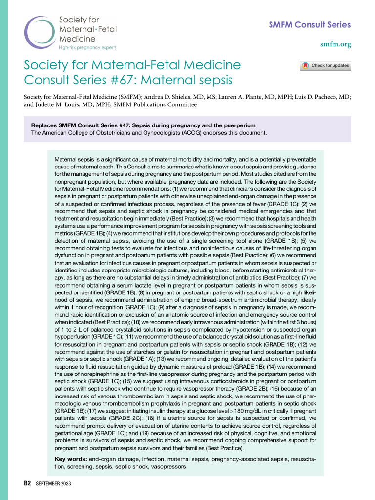 SMFM Maternal Sepsis | PDF | Sepsis | Methicillin Resistant ...