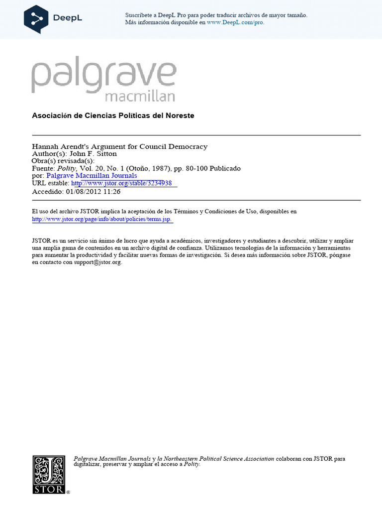 Sitton - Hannah Arendt's Argument For Council Democracy Es | PDF ...