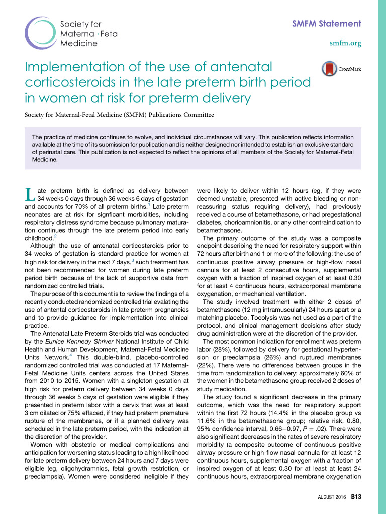 Late Preterm Steroids Implementation Guide | PDF | Preterm Birth ...