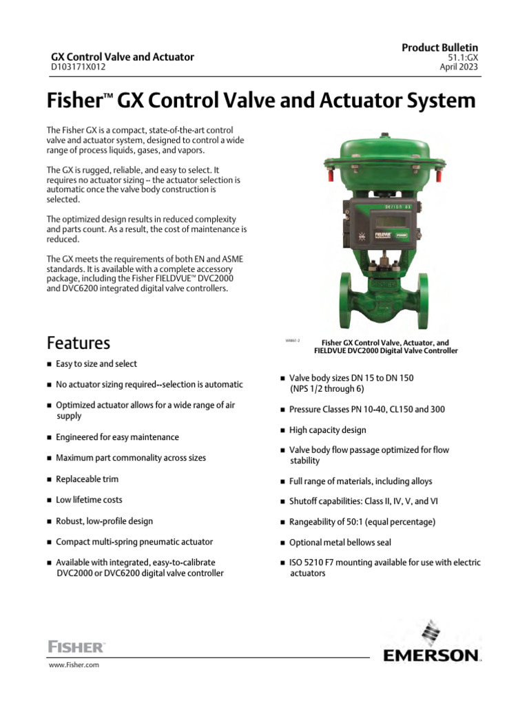Product Bulletin Fisher GX Control Valve Actuator System en 135196 | PDF | Valve | Actuator