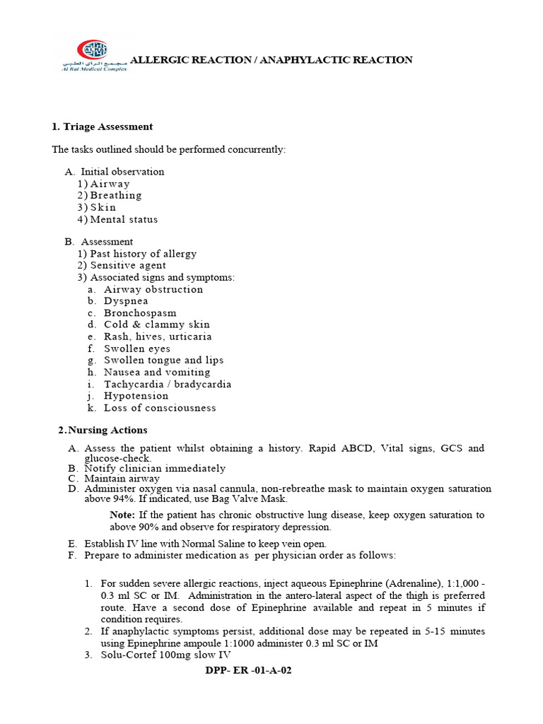DPP ER 01 A 02 Allergic Reaction | PDF | Allergy | Diseases And Disorders