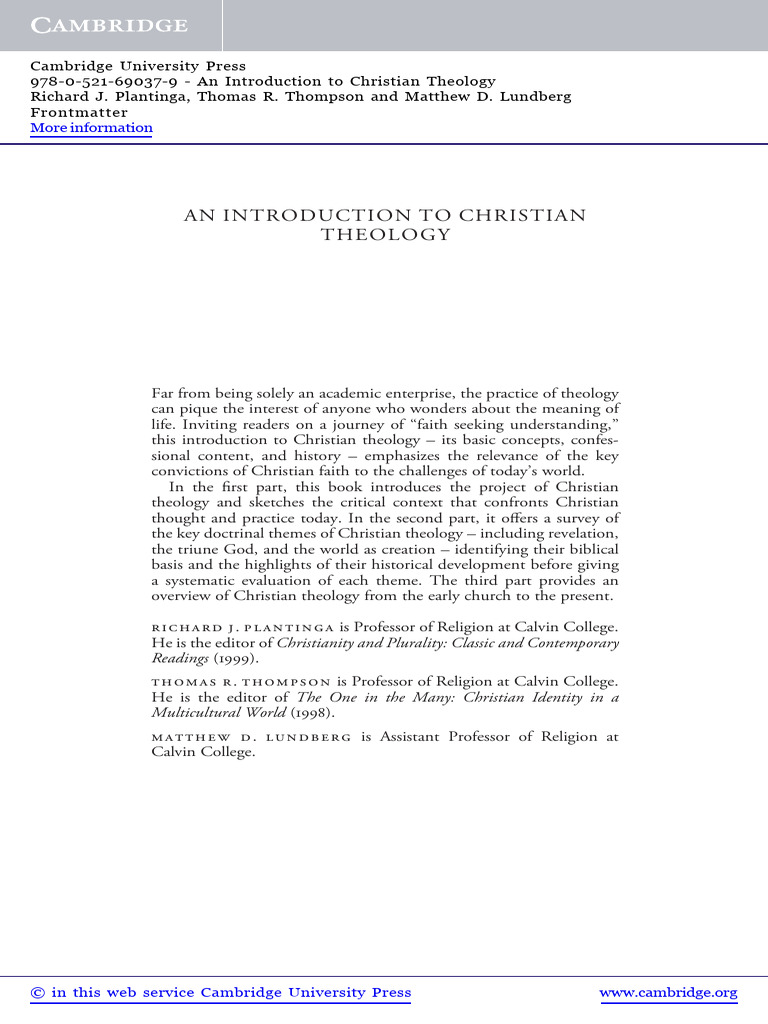 Introduction To Christian Theology - Cambridge | PDF | Theology | Bible