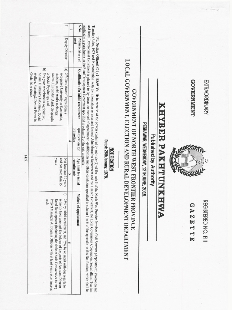 Service Rules of Directorate General LGRDD Updated | PDF