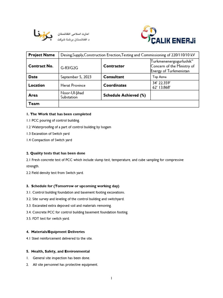 Qc Daily Report Pdf Electrical Substation Concrete