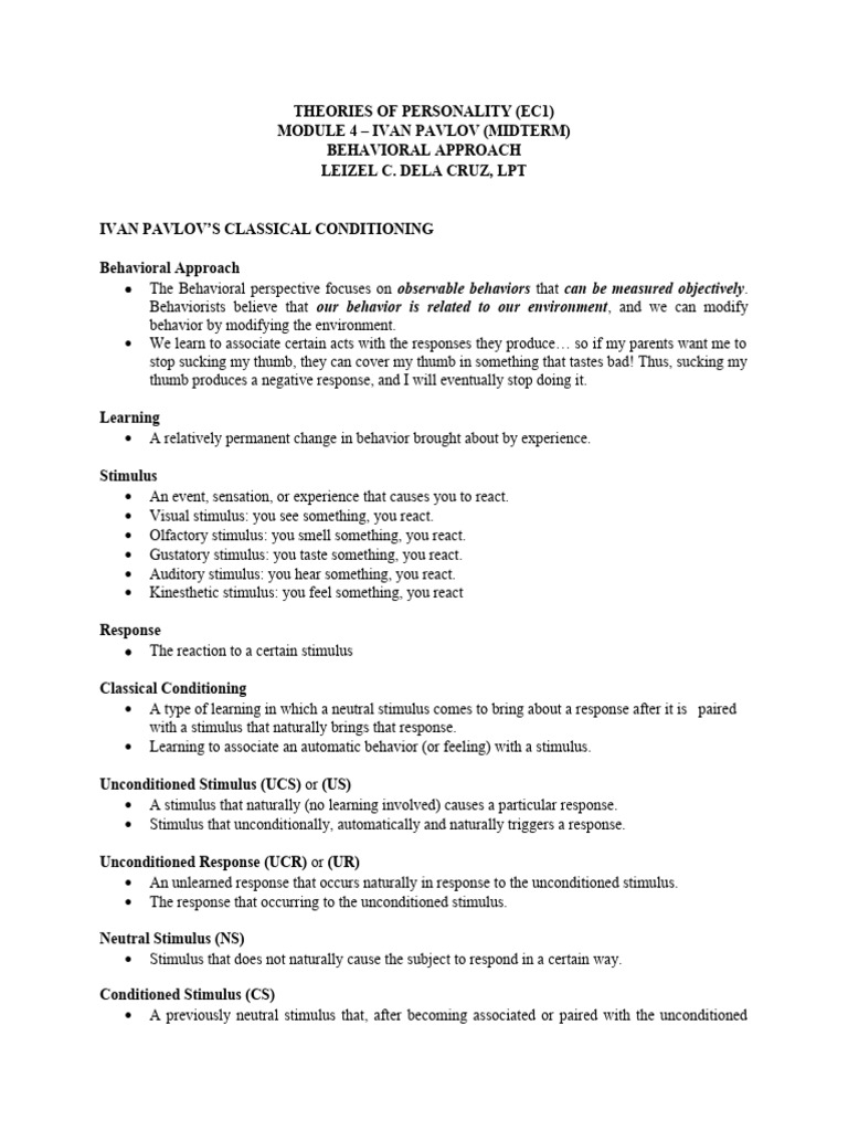 Module 4 - Pavlov | Download Free PDF | Classical Conditioning ...