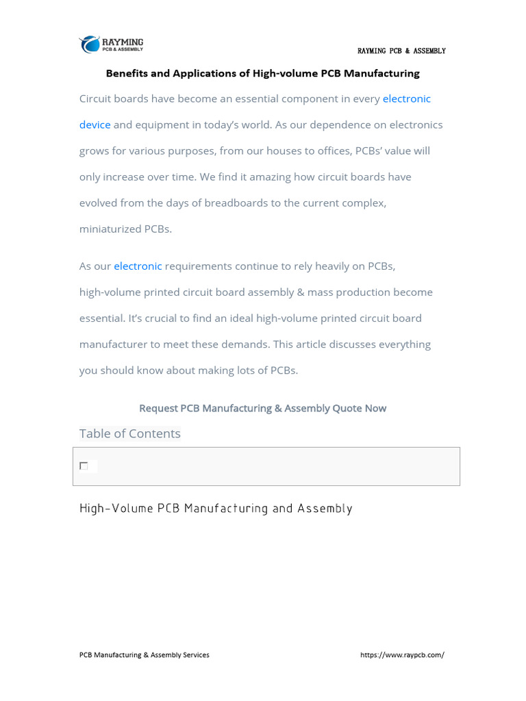 Benefits and Applications of High-Volume PCB Manufacturing | PDF ...