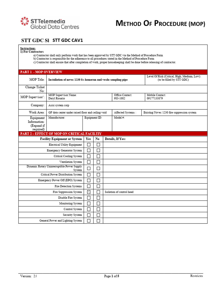 Stt Gdc Sea.dco.Sg.dcso Form 005 Method of Procedure v2.0 | PDF | Firefighting | Safety