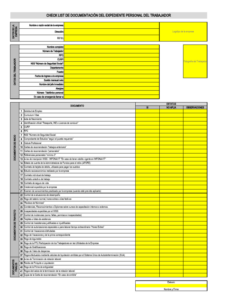 Check List de Documentos Del Expediente Laboral | PDF | Salario