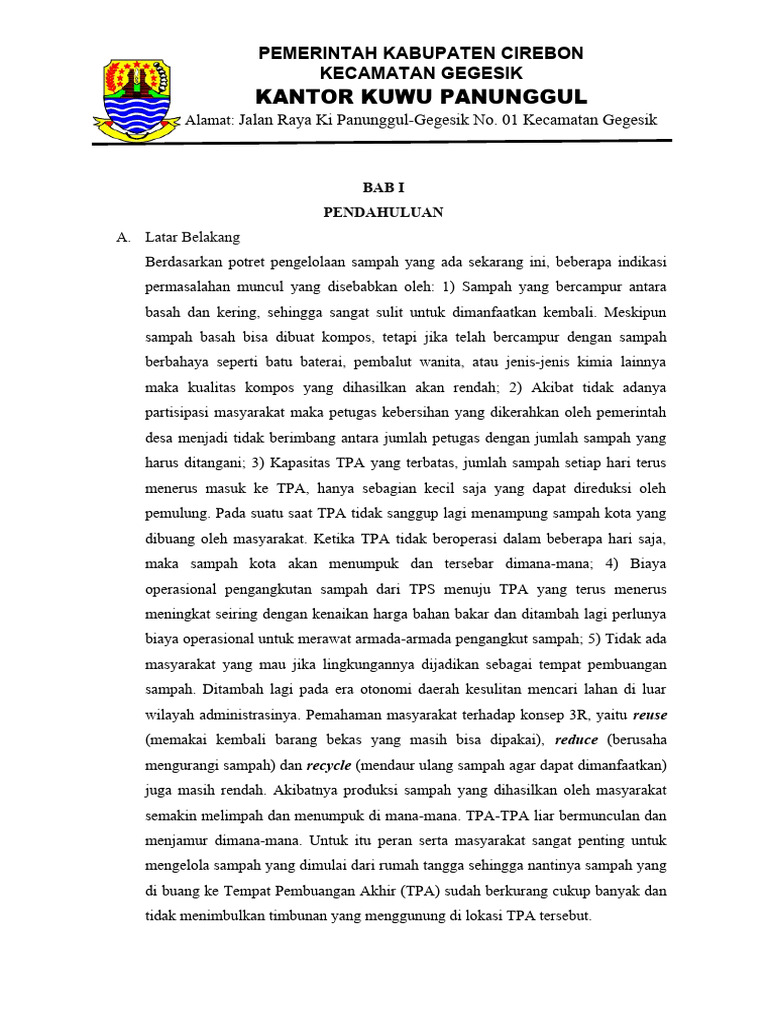 Proposal TPST 3R Ds Panunggul | PDF