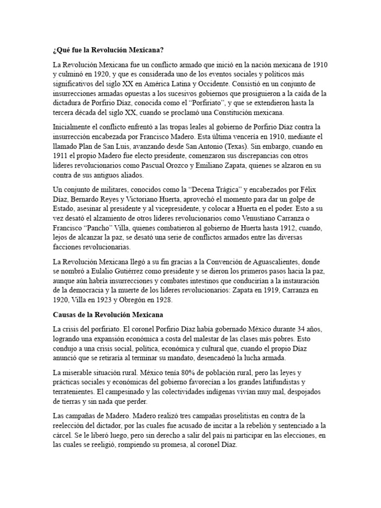 Resumen de La Revolucion Mexicana | PDF | revolución mejicana | México