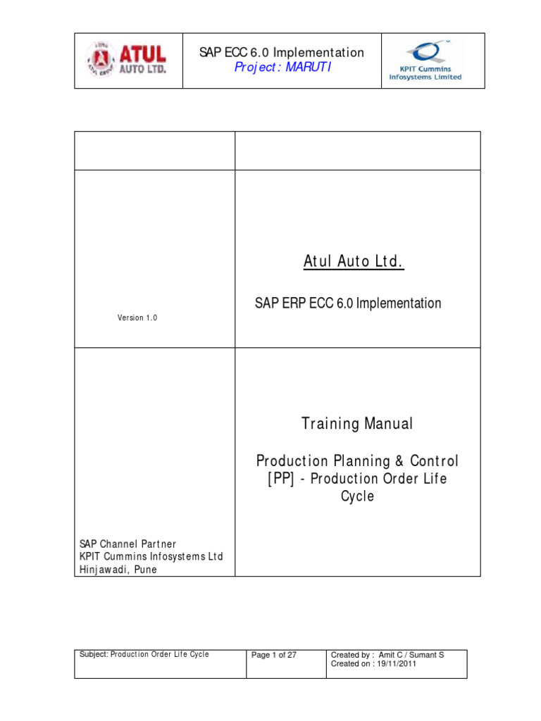 SAP PP Production Order Lifecycle Guide | PDF | Product Lifecycle ...