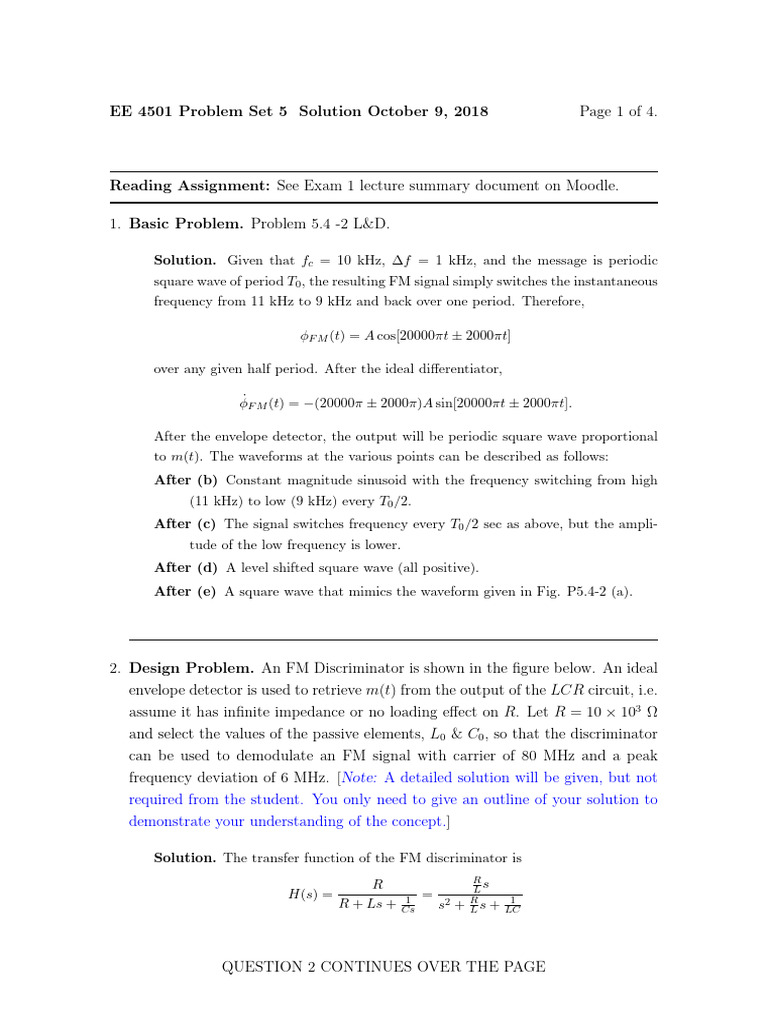 Ee4501f18 HW 5 | PDF | Frequency Modulation | Detector (Radio)