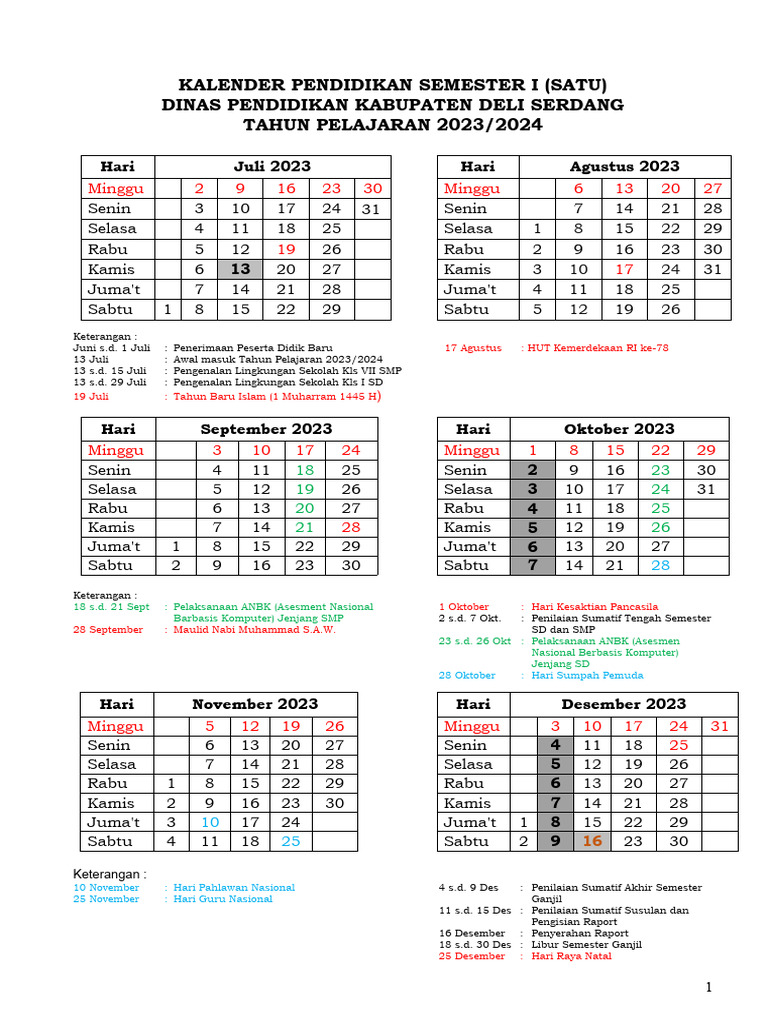 Kalender Pendidikan Tp. 2023-2024 | PDF