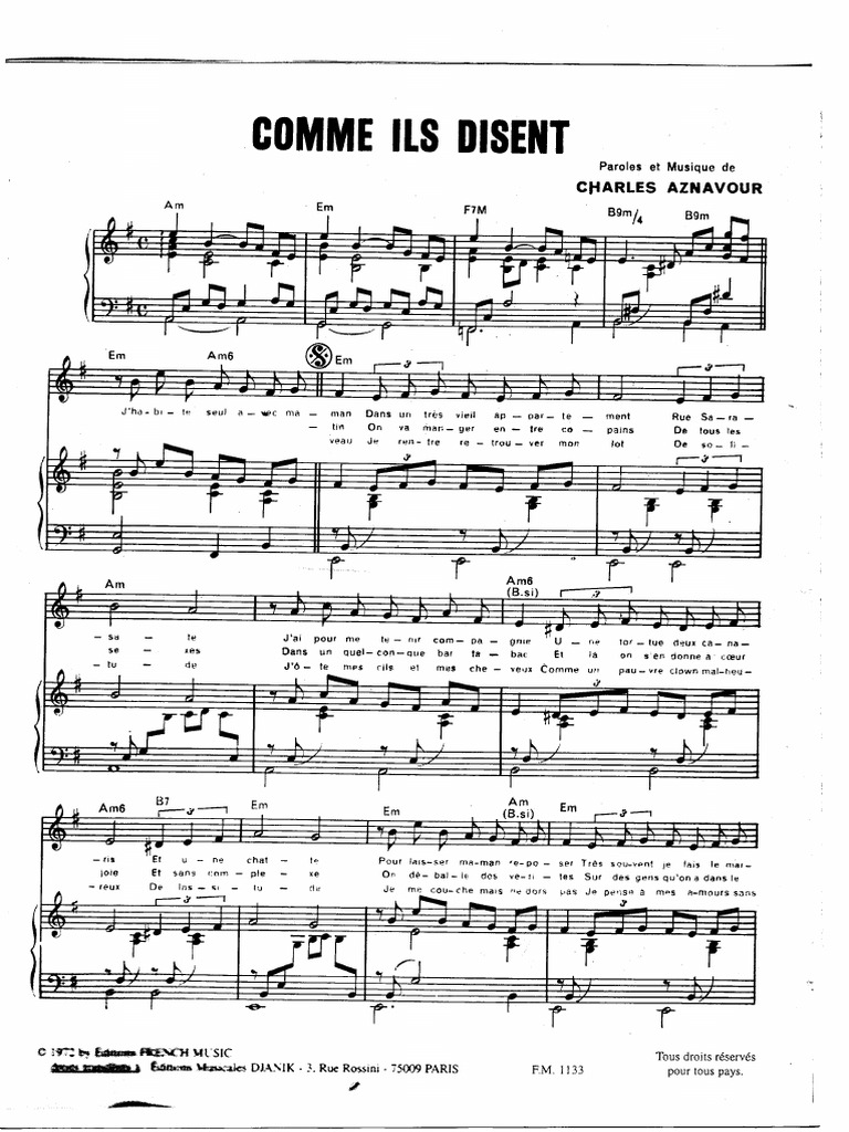 Sheets - Charles Aznavour - Comme Ils Disent | PDF