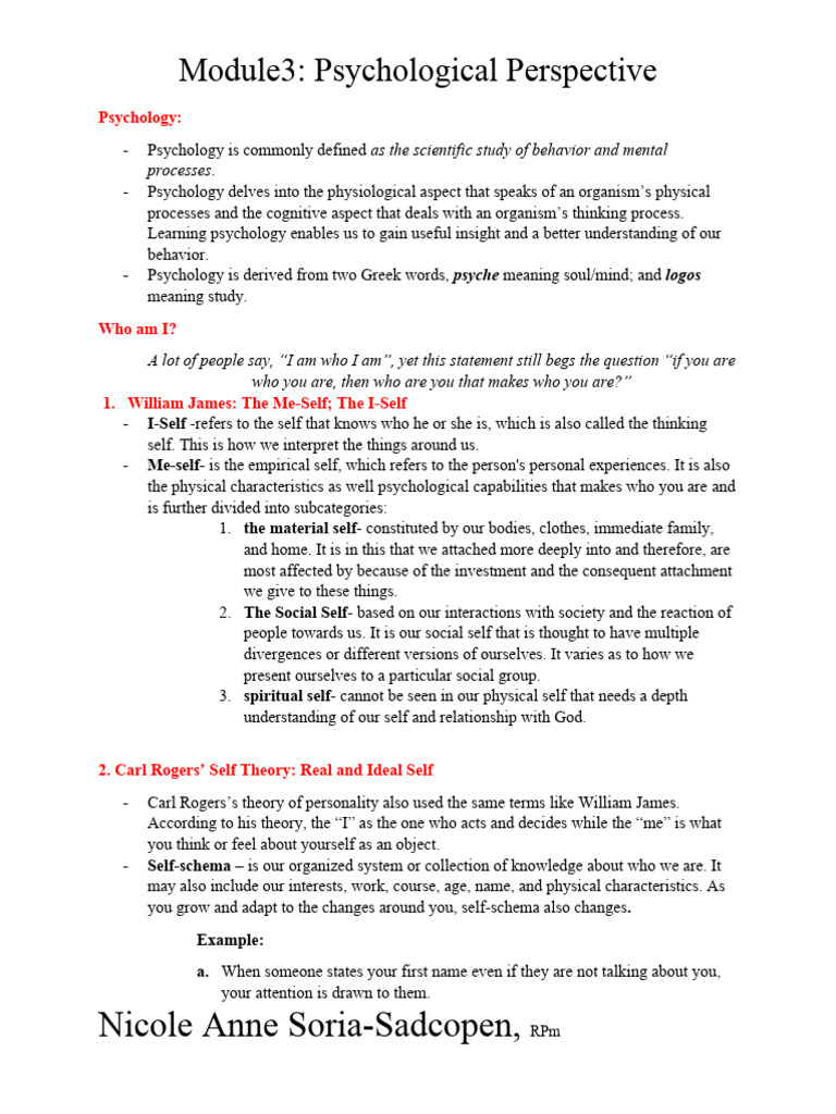 Module 3. Psychological Persepctive | PDF | Psychology | Id
