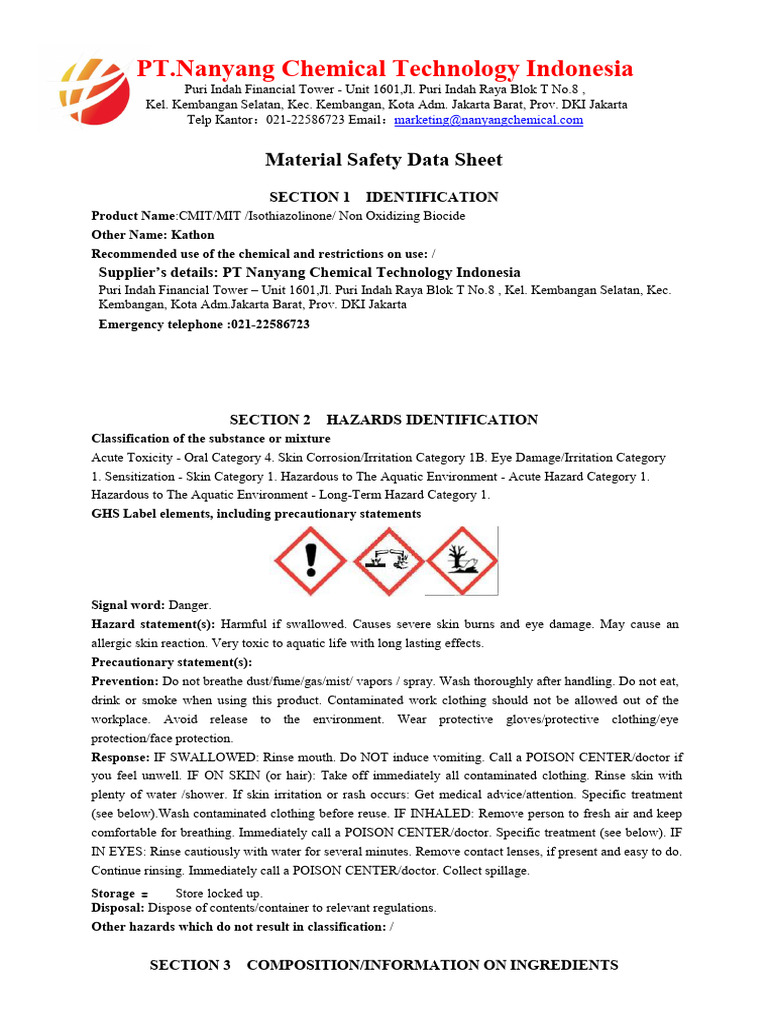 MSDS Isothiazolinone - KRI | PDF | Toxicity | Dangerous Goods