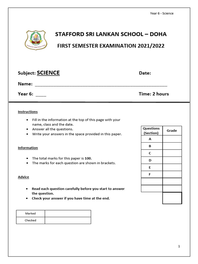 Year 6 Science Exam Paper 2021/2022 | PDF | Flowers | Germination