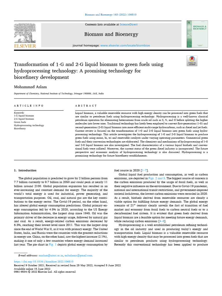 OK, 2022 Transformation of 1G and 2G Liquid Biomass To Green Fuels ...